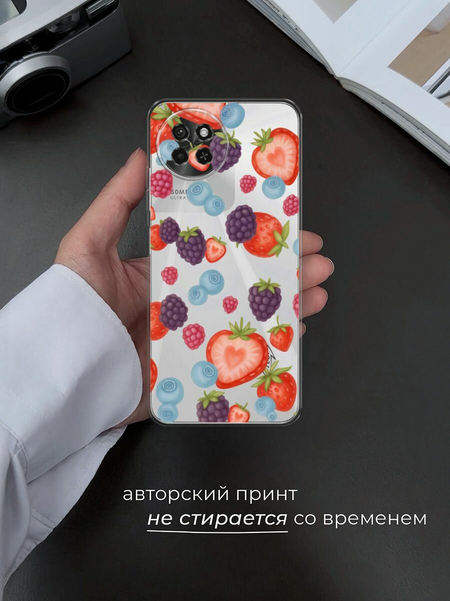 Силиконовый чехол на Itel S23 / Ител S23 с принтом "Ягоды", прозрачный — фото 1