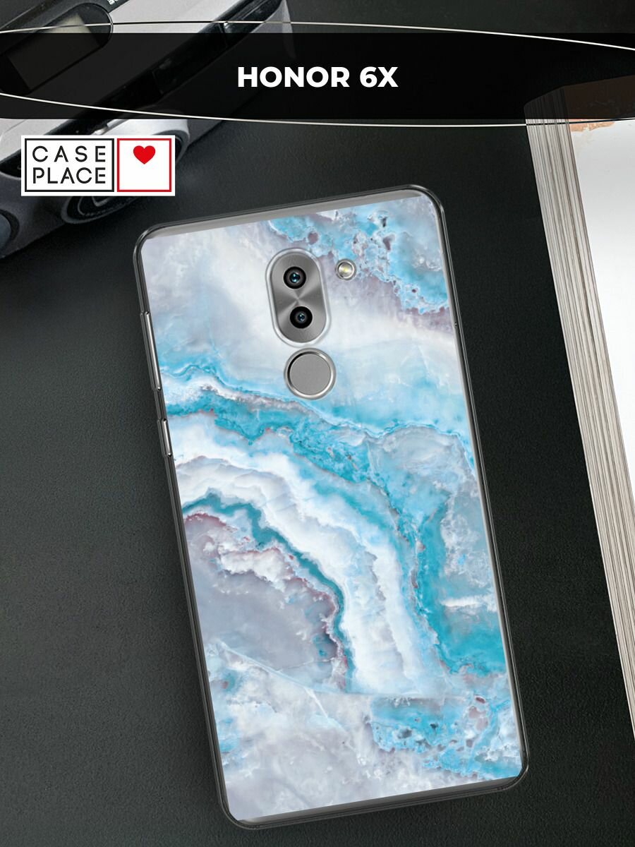 Чехол на Honor 6X / Хонор 6Х с принтом "Нежно-голубой мрамор"