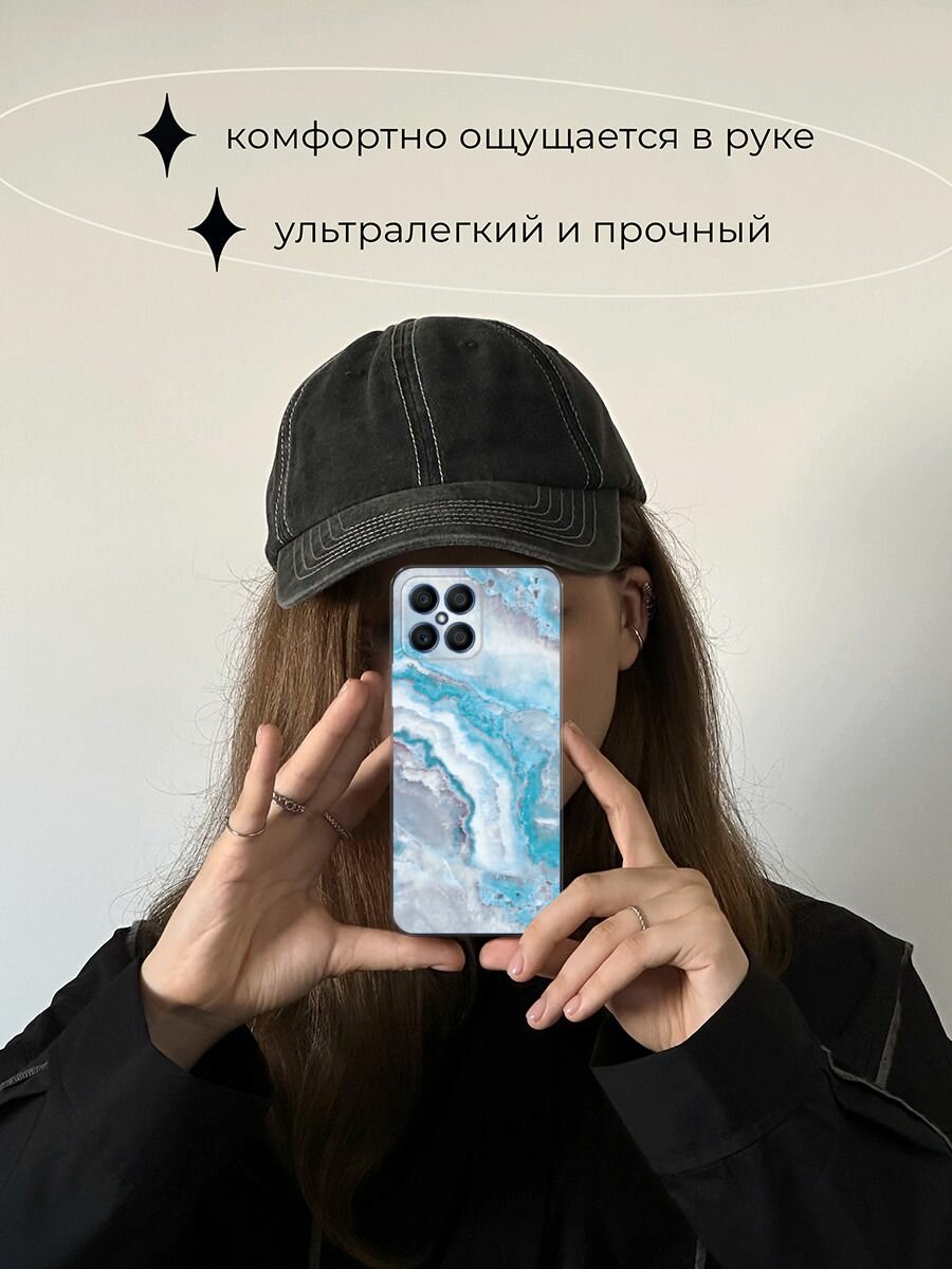 Чехол на Honor X8 / Хуавей X8 с принтом "Нежно-голубой мрамор" — фото 1