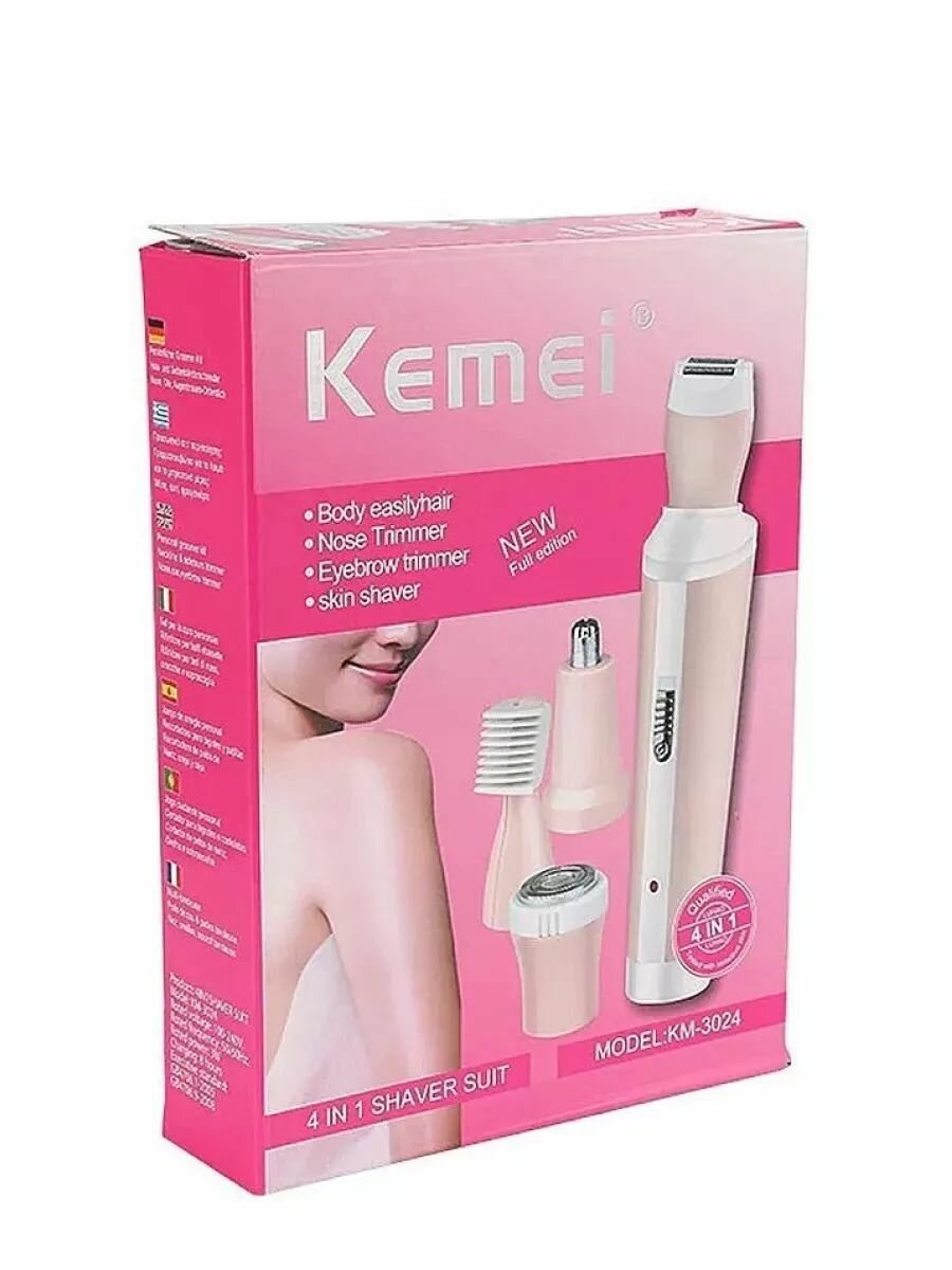 Триммер Kemei КМ-3024, для бороды, усов и тела, розовый, USB