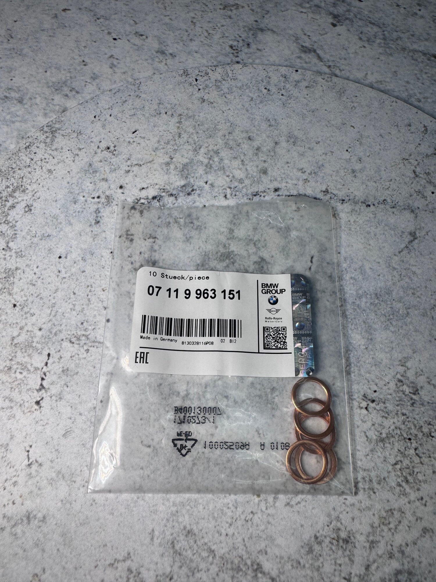 Уплотнительное кольцо 07119963151 BMW, для сливных пробок, для разных моделей BMW