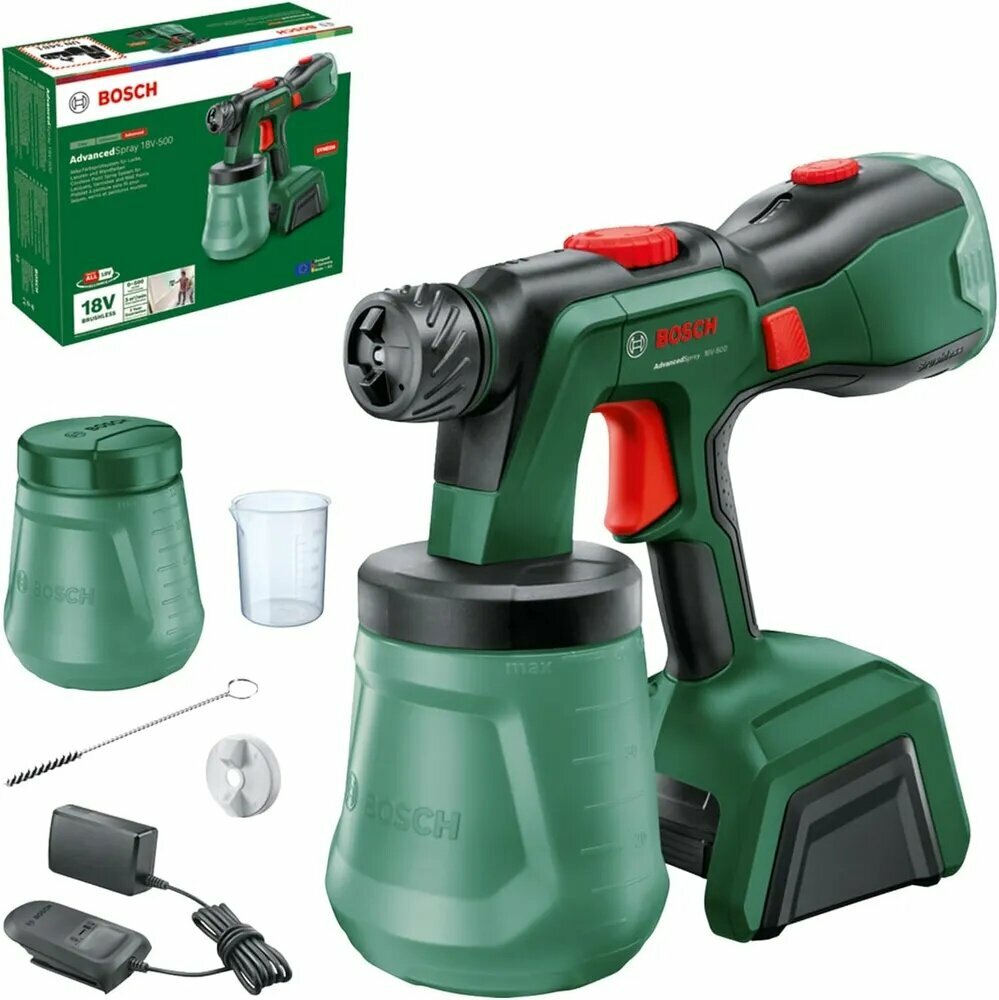 Краскораспылитель аккумуляторный Bosch AdvancedSpray 18V-500, 1 АКБ 4.0 Ач, 18В, 0603208201