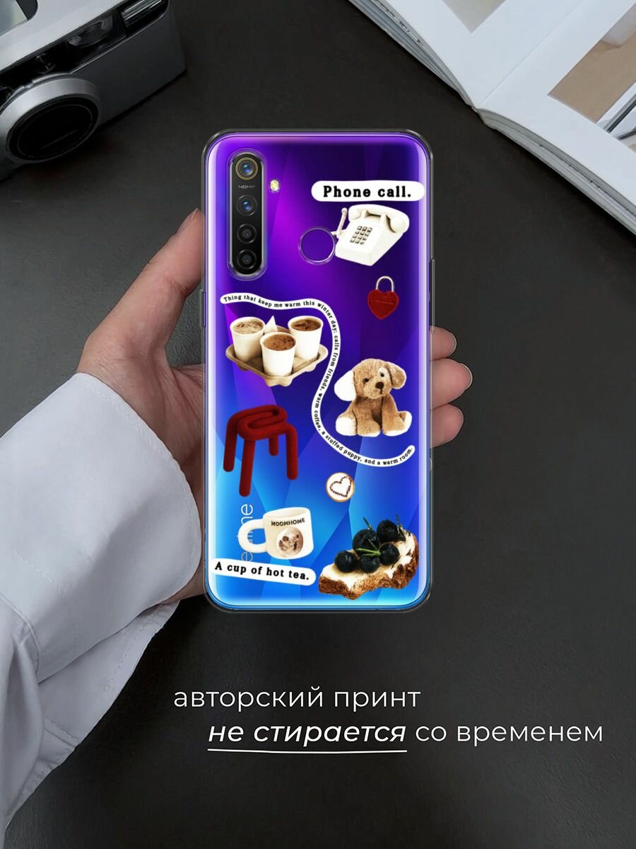 Чехол на Realme 5 Pro / Реалми 5 Про с принтом "Phone call", прозрачный — фото 1
