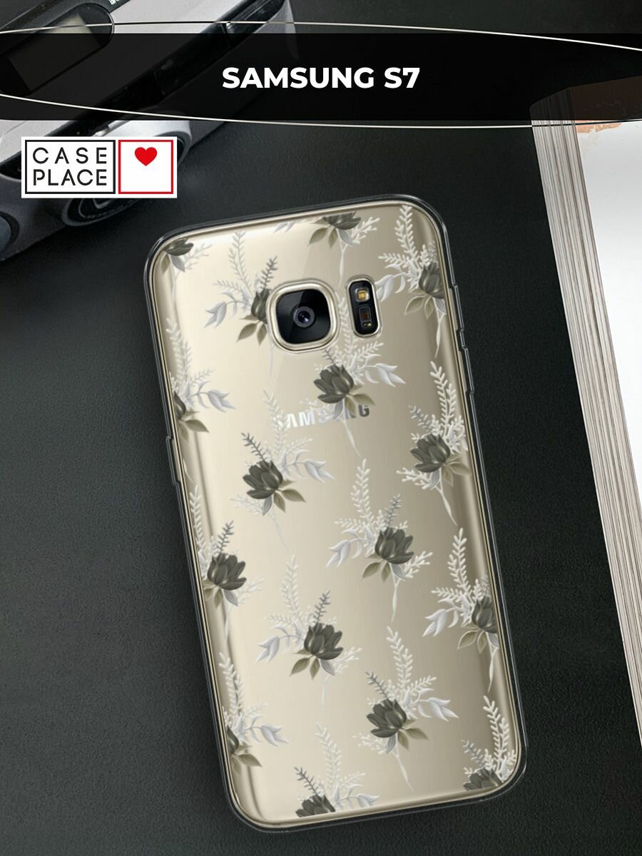 Чехол на Samsung Galaxy S7 / Самсунг Галакси С 7 с принтом "Паттерн цветы сепия"
