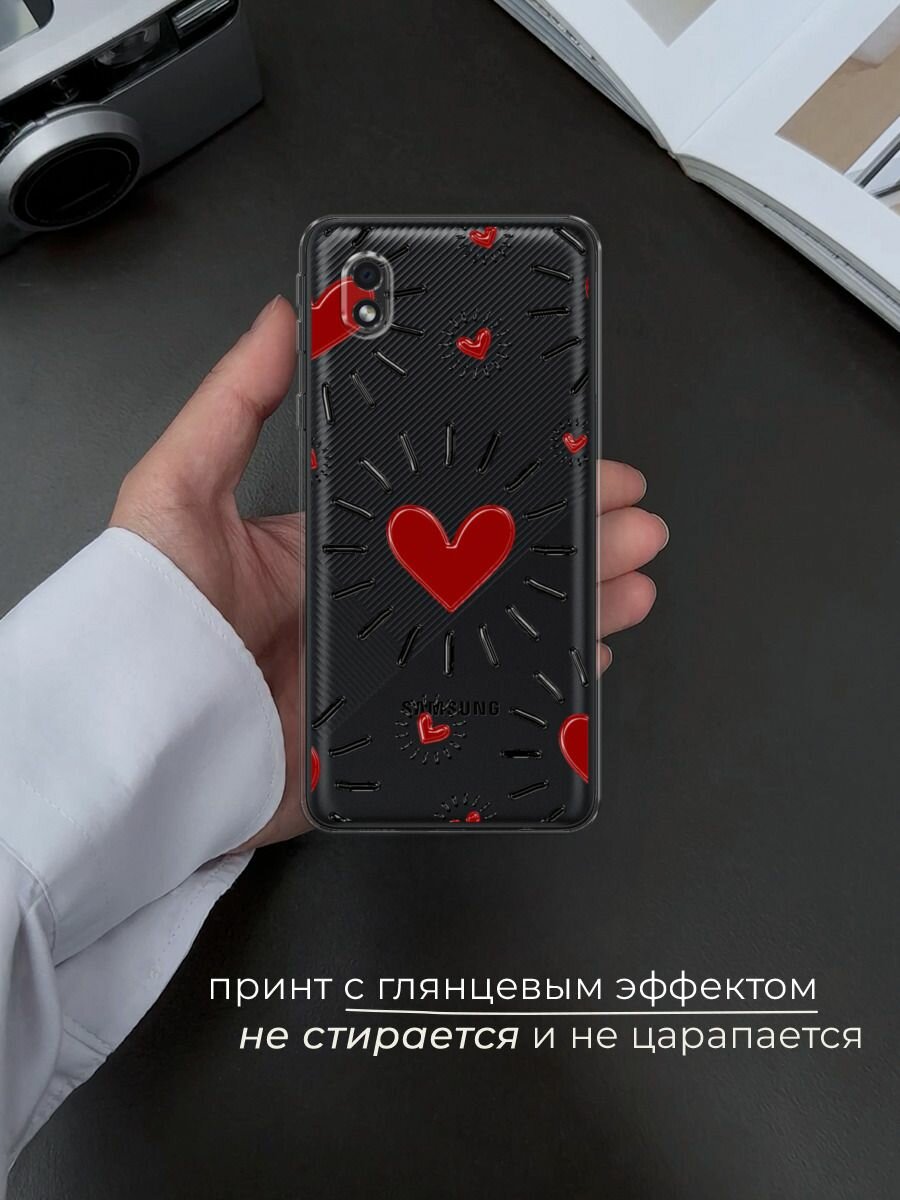 Чехол на Samsung Galaxy A01 Core / Самсунг Галакси А01 Core с принтом "Бордовые сердца паттерн" — фото 1
