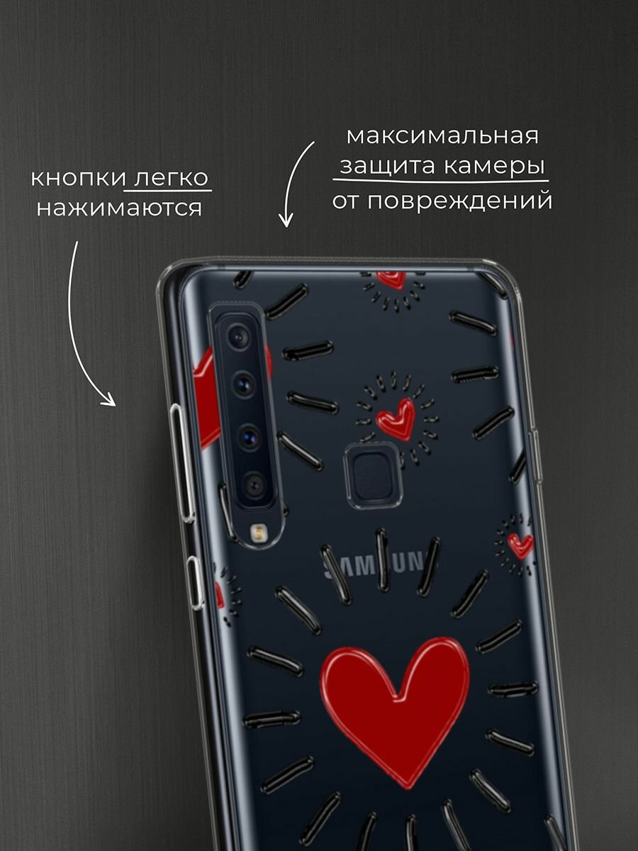 Чехол на Samsung Galaxy A9 2018 / Самсунг Галакси А9 2018 с принтом "Бордовые сердца паттерн" — фото 1