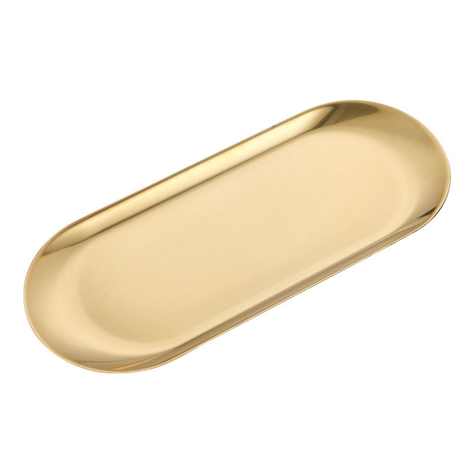 Stainless Steel Oval Tray Prevent Slip Flat Bottom Thickened Decorative Gold Storage for Kitchen Vanity Bathroom Small 18x8.5cm / 7.1x3.3in