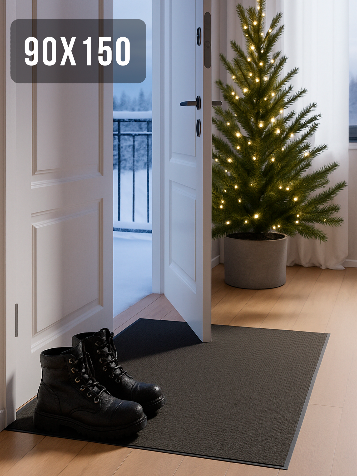 Придверный коврик в прихожую влаговпитывающий 90х150 (черный)