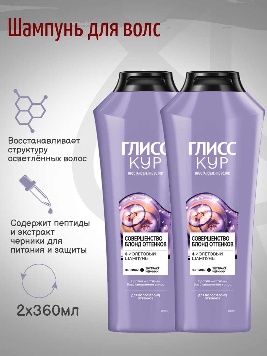 Глисс Кур Шампунь для волос Совершенство блонд оттенков, 360 мл 2шт