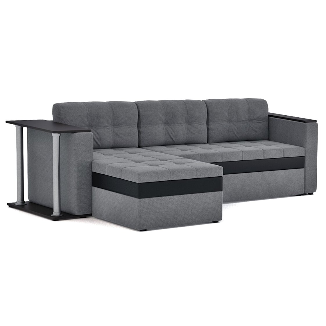 Угловой диван Сток Диванов Атланта, серая рогожка, механизм дельфин, со встроенным столиком