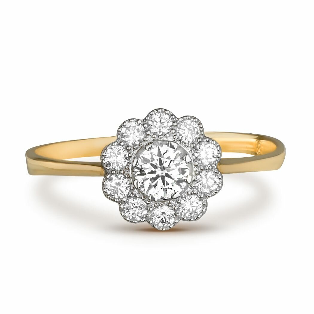 Кольцо помолвочное, желтое золото, 750 проба, бриллиант