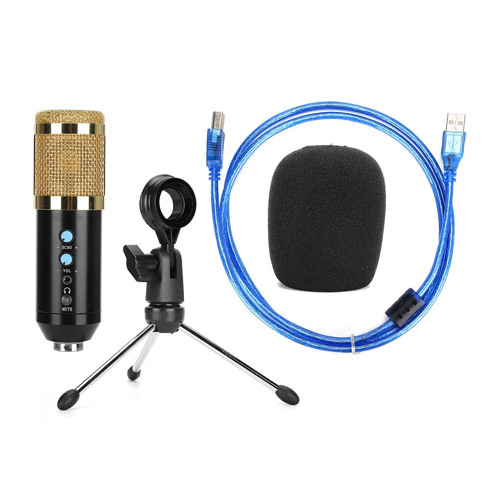 Конденсаторныймикрофон, устойчивый, USB, настольный, наштативе, свысокойчувствительностьюирегулируемымугломнаклонадляПК. Golden