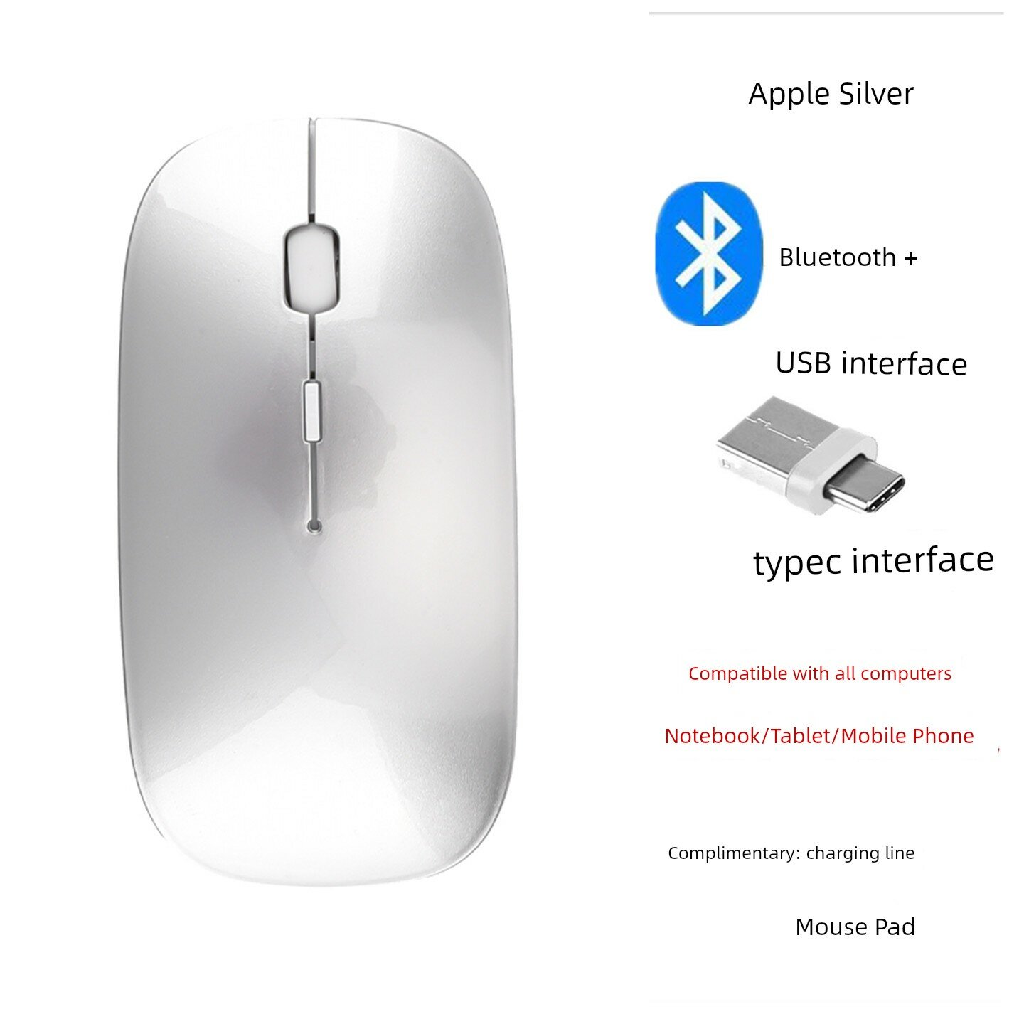 Подходит для компьютеров Apple, ноутбуков Macbook Pro, беспроводных Bluetooth-мышей M1, бесшумных мышей M2, iPad M34.