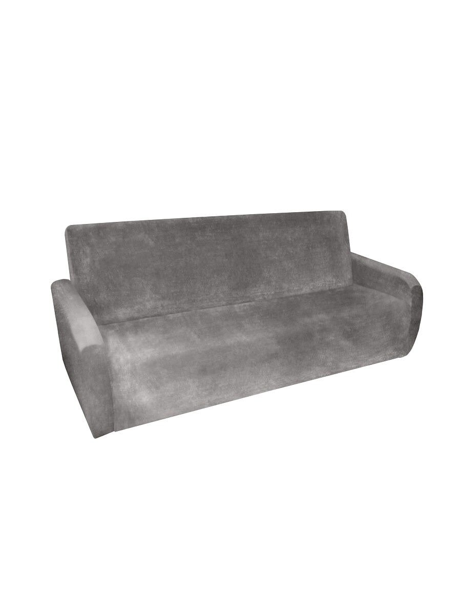 Чехол на трехместный диван-книжку Бруклин светло-серый, стрейчевый велюр, Виктория Хоум Декор