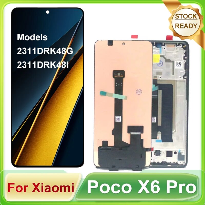 6,67 "AMOLED для Xiaomi Poco X6 Pro ЖК-дисплей с цифровым преобразователем сенсорного экрана в сборе 2311DRK48G 2311DRK48I запасные части Black No Frame