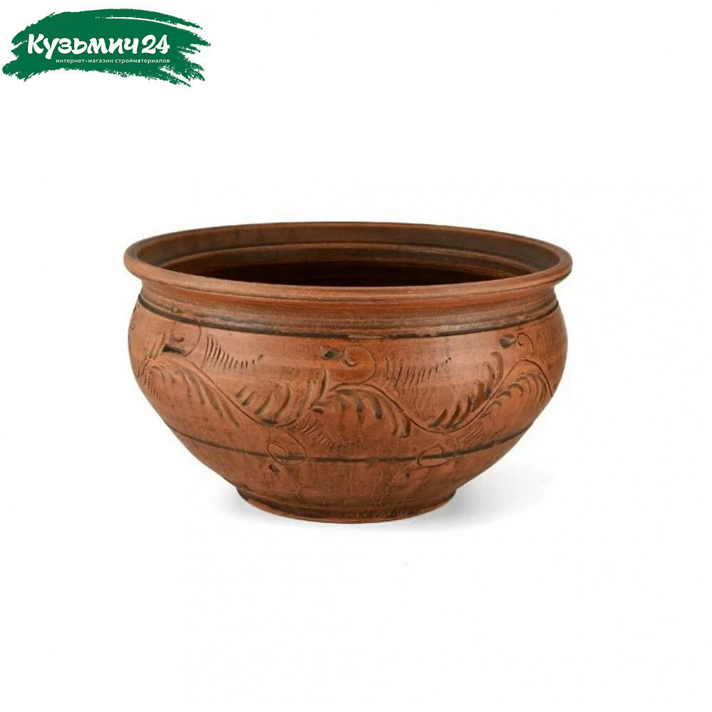 Салатник глиняный Гжельская гончарня №2 Р3695, объем 2.2 л, красная глина, ручная работа