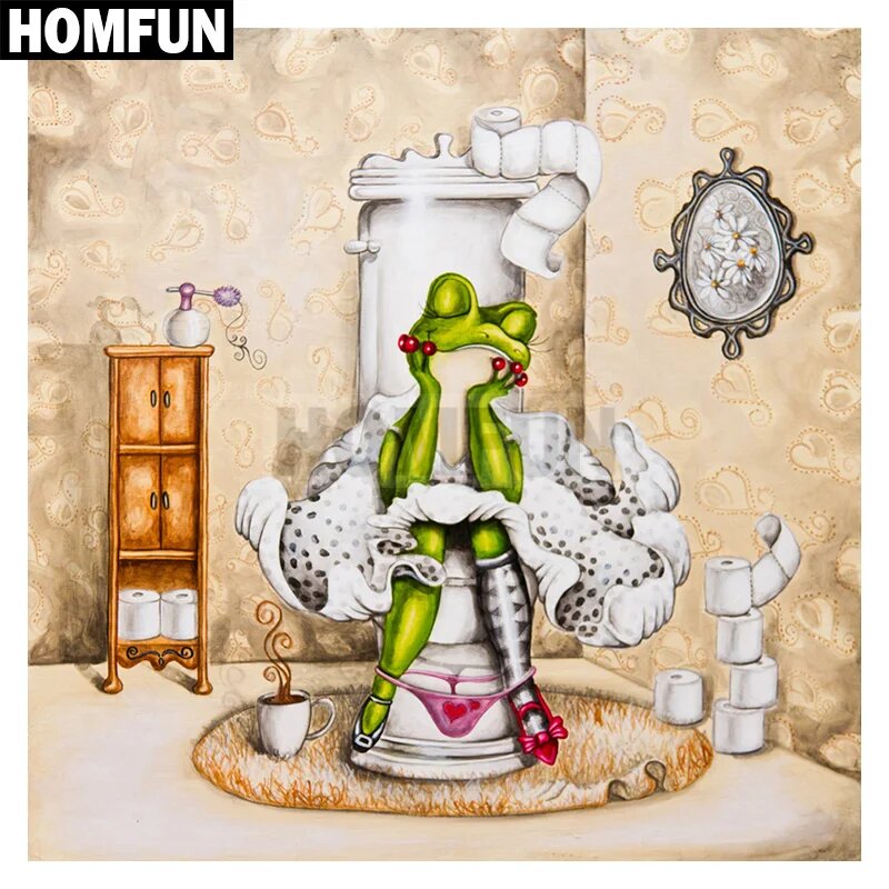 Алмазная картина HOMFUN «Лягушка на унитазе» Square Drill 20x20cm
