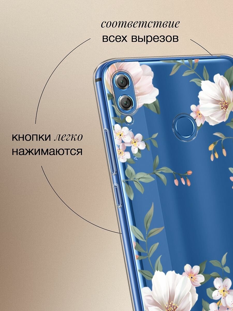 Чехол на Honor 8X / Хонор 8Х с принтом "Beautiful white flowers", прозрачный — фото 1