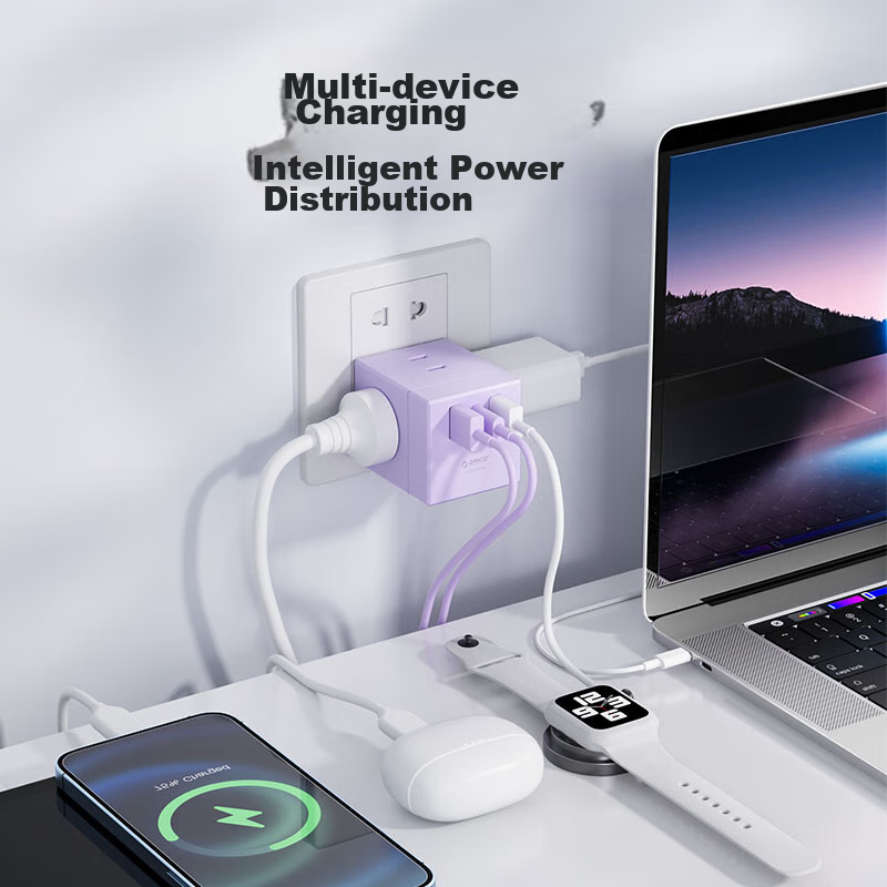 ORICO Magic Cube Power Strip USB Socket Wireless Adapter/Power Strip/Extension Cord/Power Board with Type-C Port + USB Port + 4 Outlets Elegant White