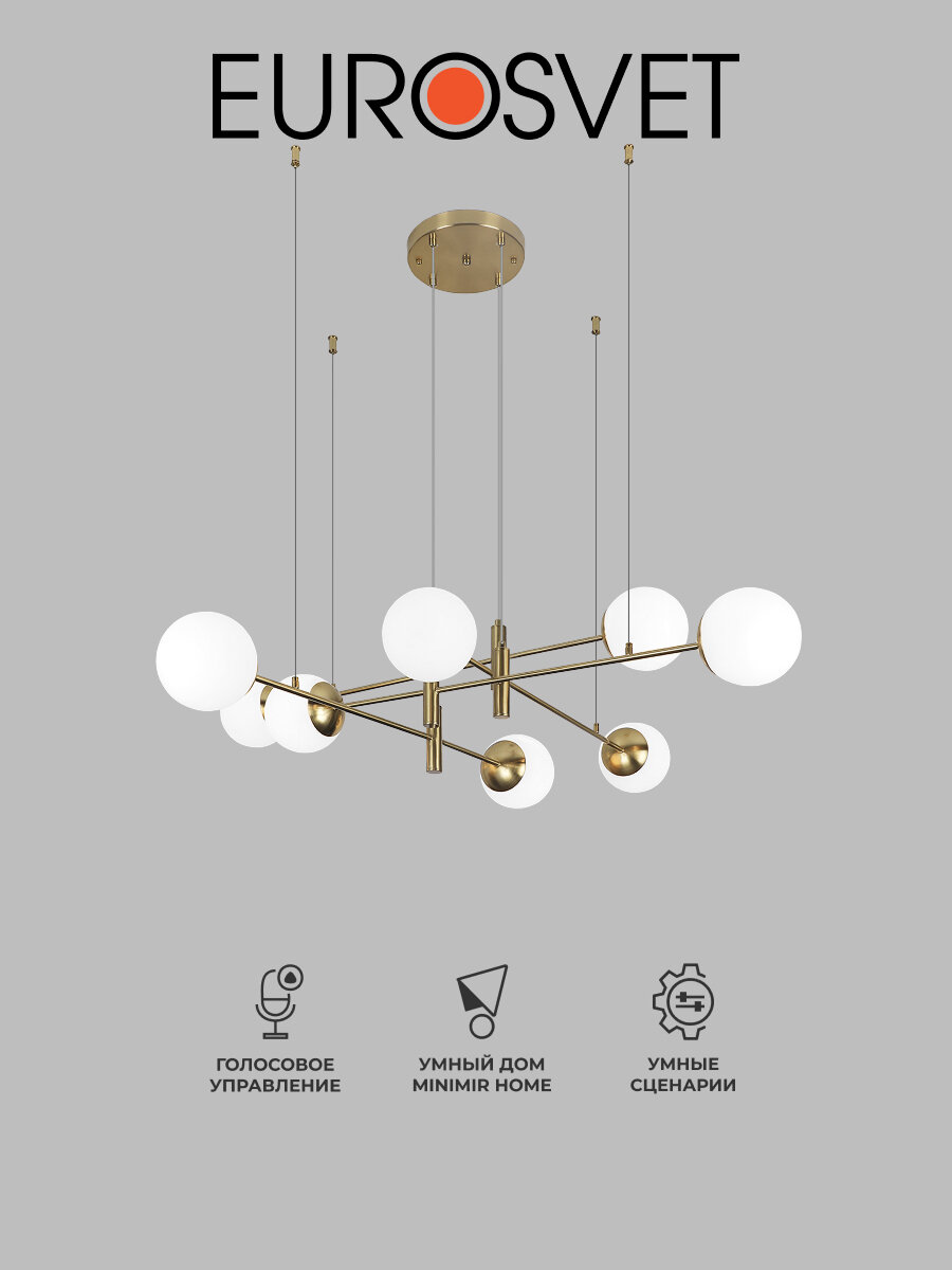 Умная люстра / Подвесной светильник с управлением по WI-FI Eurosvet Planet 70146/8 Smart Умный дом, E27, 8*60 Вт, латунь