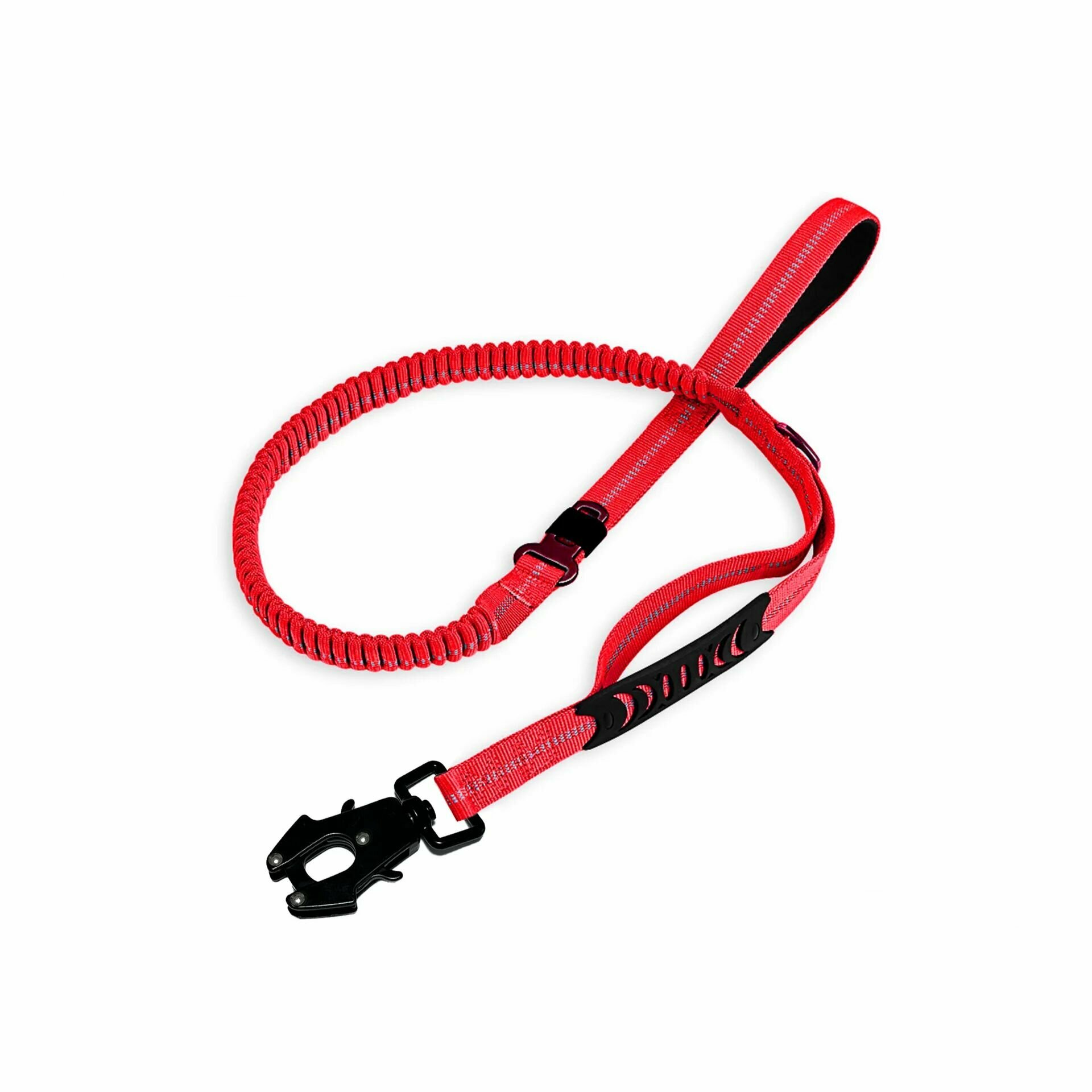 Тактический светоотражающий поводок-амортизатор для крупных собак: ударопрочная конструкция с креплением в авто и защитой от рывков