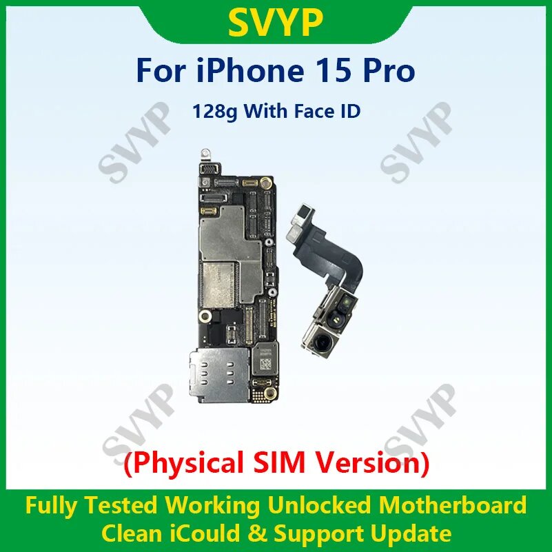 Полностью протестированная аутентичная материнская плата для iPhone 15 Pro Max, материнская плата с разблокированным и очищенным идентификатором лица iCloud Pysics, SIM-версия 15Pro 128g Face ID