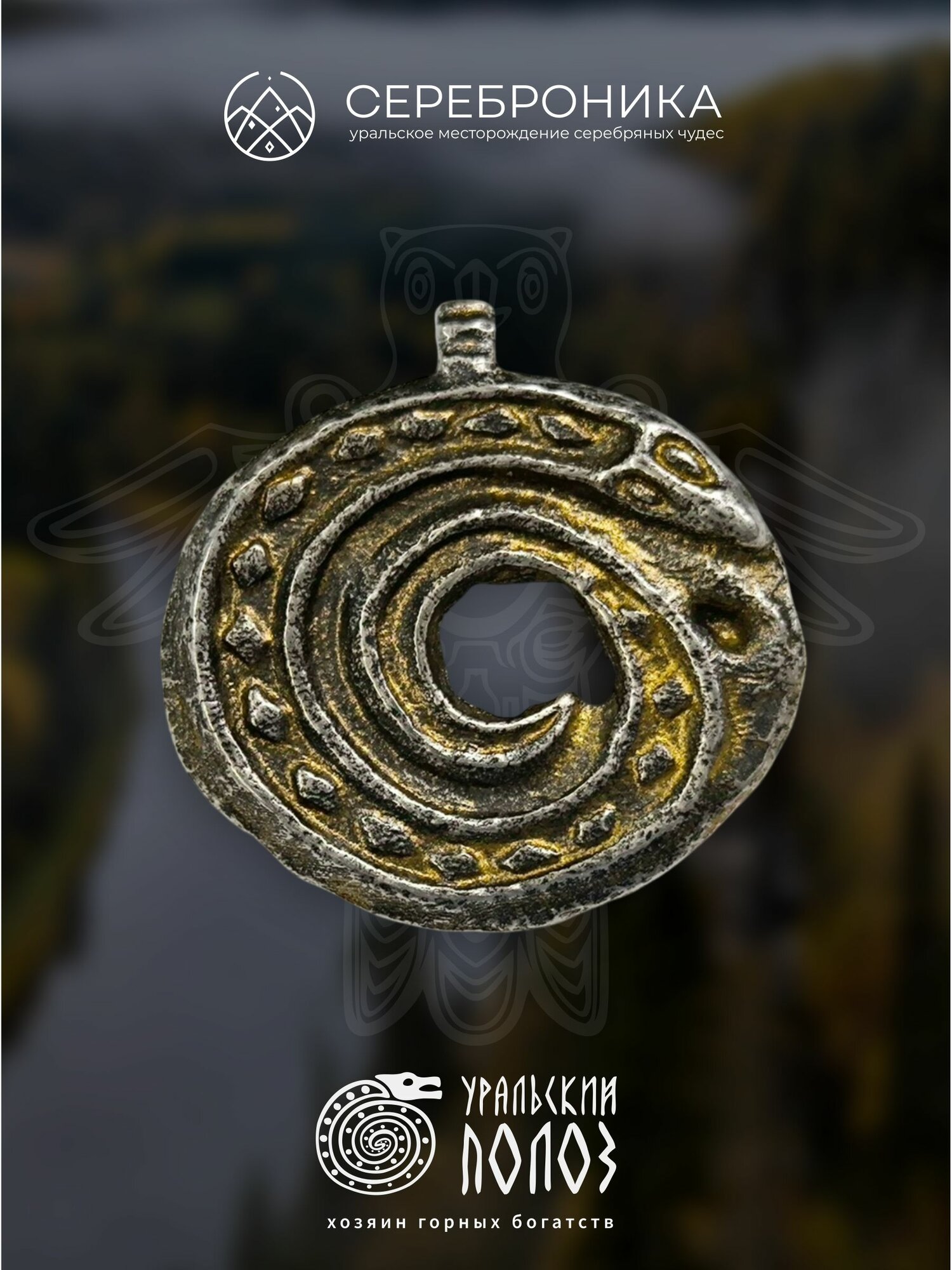 Брошь Сереброника, серебро, 925 проба, чернение