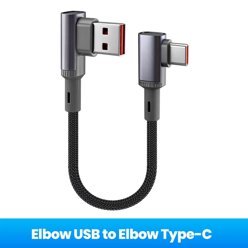 Короткий локоть USB C-кабель 15 см, 25 см, 50 см, 66 Вт, USB A to Type C, кабель для быстрой зарядки для iPhone 15 16 17 Huawei Xiaomi Power Bank Шнур 0.15m, Elbow to Elbow