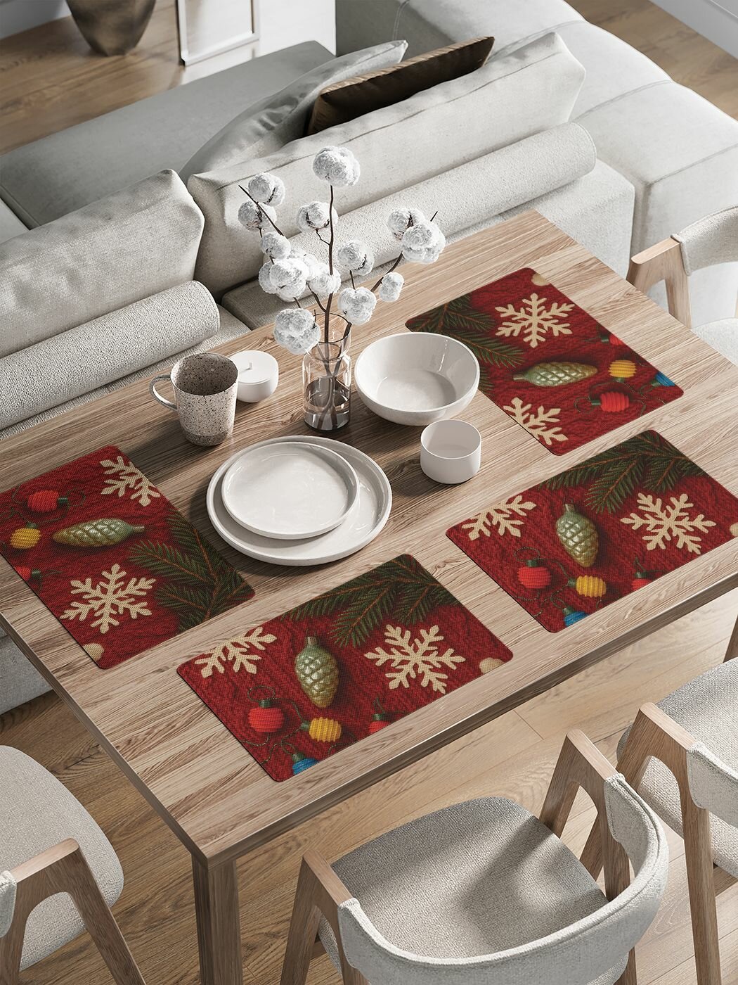 Салфетки на стол сервировочные "Новогодний декор", плейсмат на кухню, 30x46 см, JoyArty