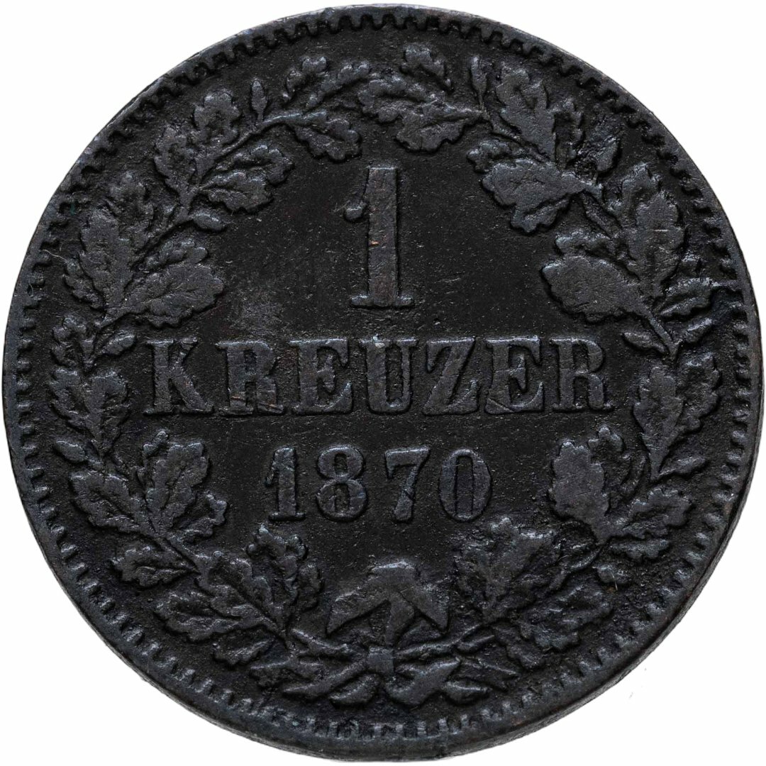 Германия Баден 1 крейцер 1870, Медь, в сохранности VF