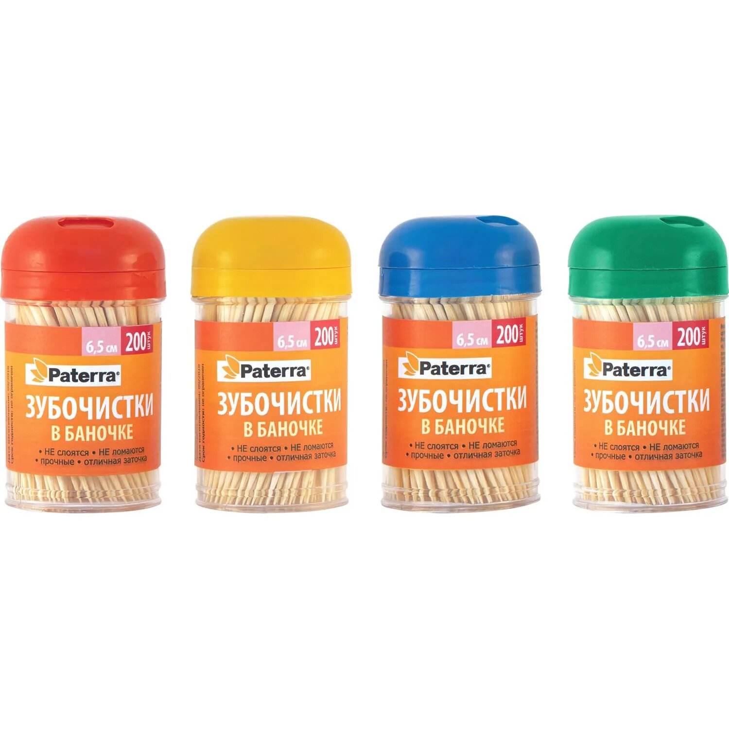 Зубочистки бамбук, PATERRA, 200 шт. в пластиковой баночке, (401-623)