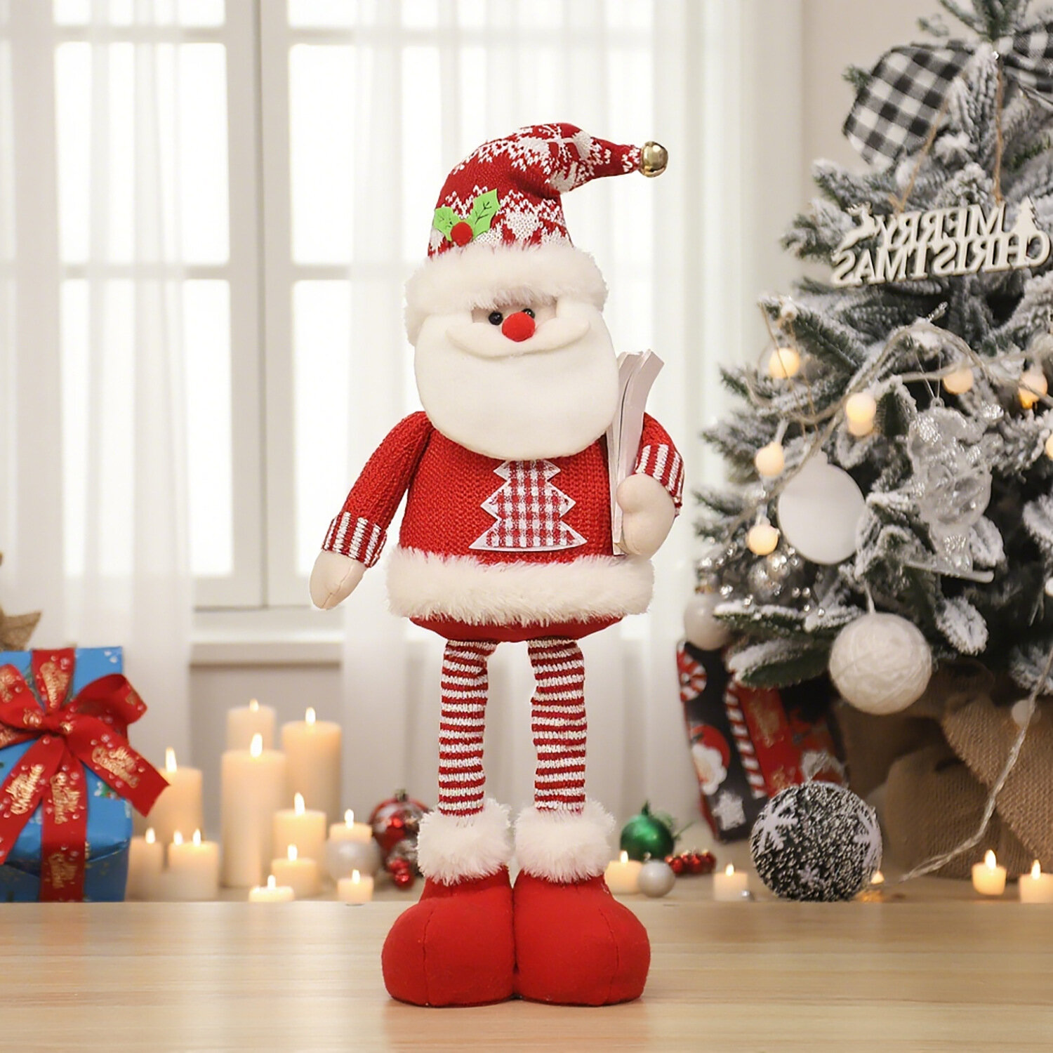 Растягивающаяся игрушка на Рождество, фигурка Деда Мороза, декоративная cartoon вязаная фигурка