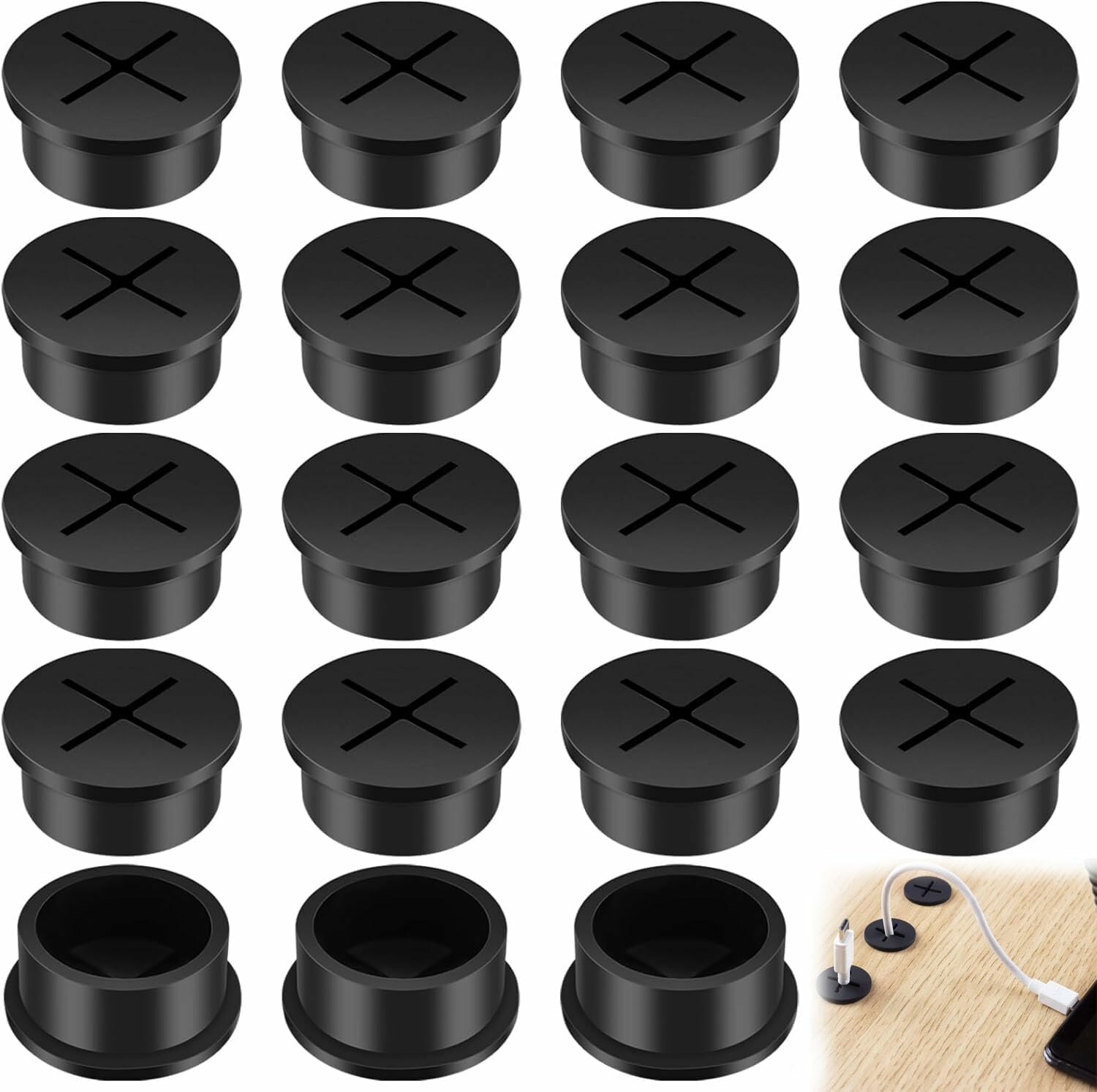 25 силиконовых гибких кабельных проушин для офисов, столов и другой мебели, кабельный ввод (черный)