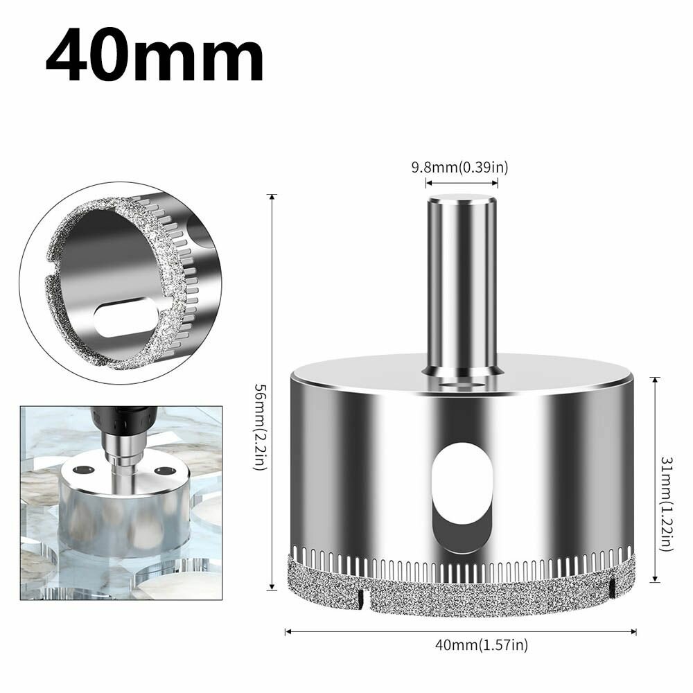 Алмазная коронка 40 мм для керамогранита и керамики, сверло по плитке и стеклу для дрели и шуруповерта