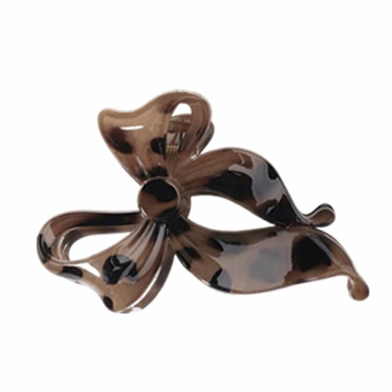 (1 шт.) Зажим для волос с бантом - глянцевый леопардовый, светло-коричневый