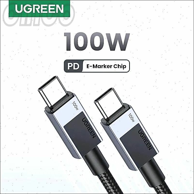 Кабель UGREEN L512 (45063) Type-C/Type-C 5A PD 100W в нейлоновой оплетке. Длина: 1м. Цвет: черный
