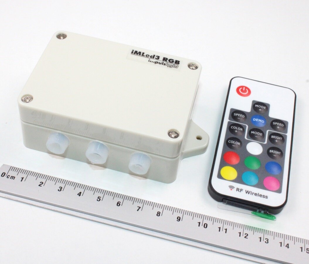 Контроллер iMLed3RGB (3кан, 10А/кан, ток общий 30А, 5-24В, 16прог, ДУ, IP65), Ledsib