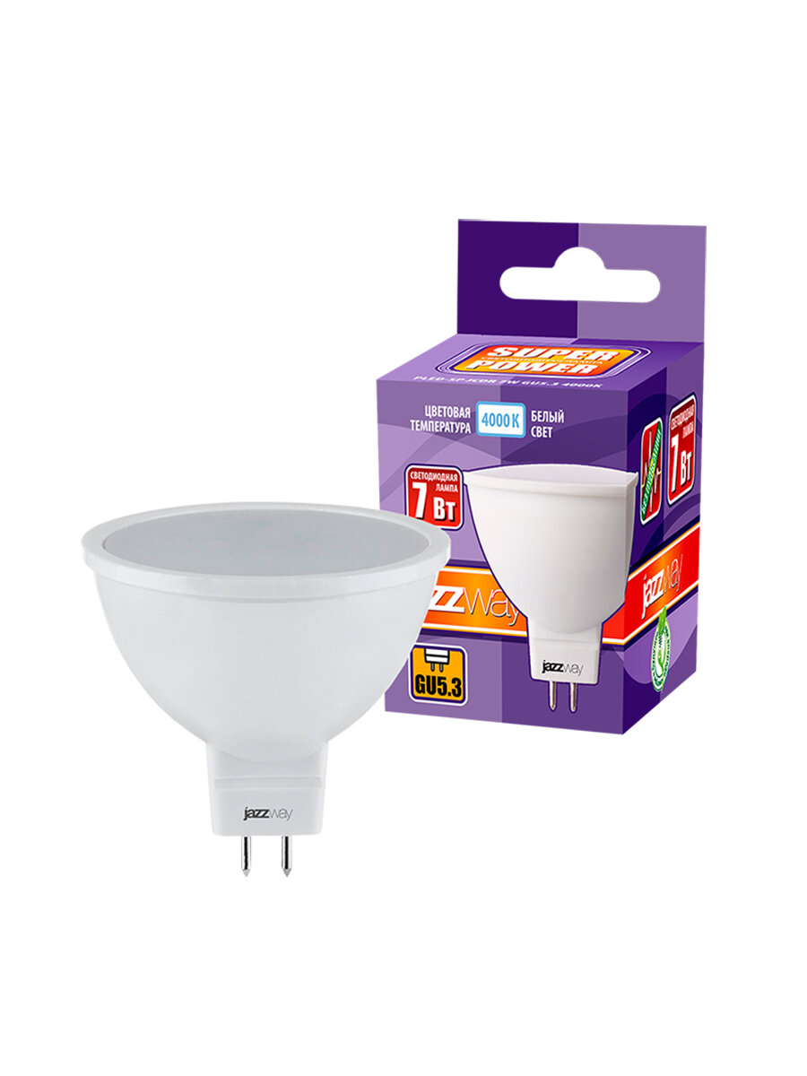 Лампочка светодиодная Jazzway PLED Super Power 7Вт, 4000K, 520Лм, GU5.3, для спотов MR16 (комплект из 8 шт.)
