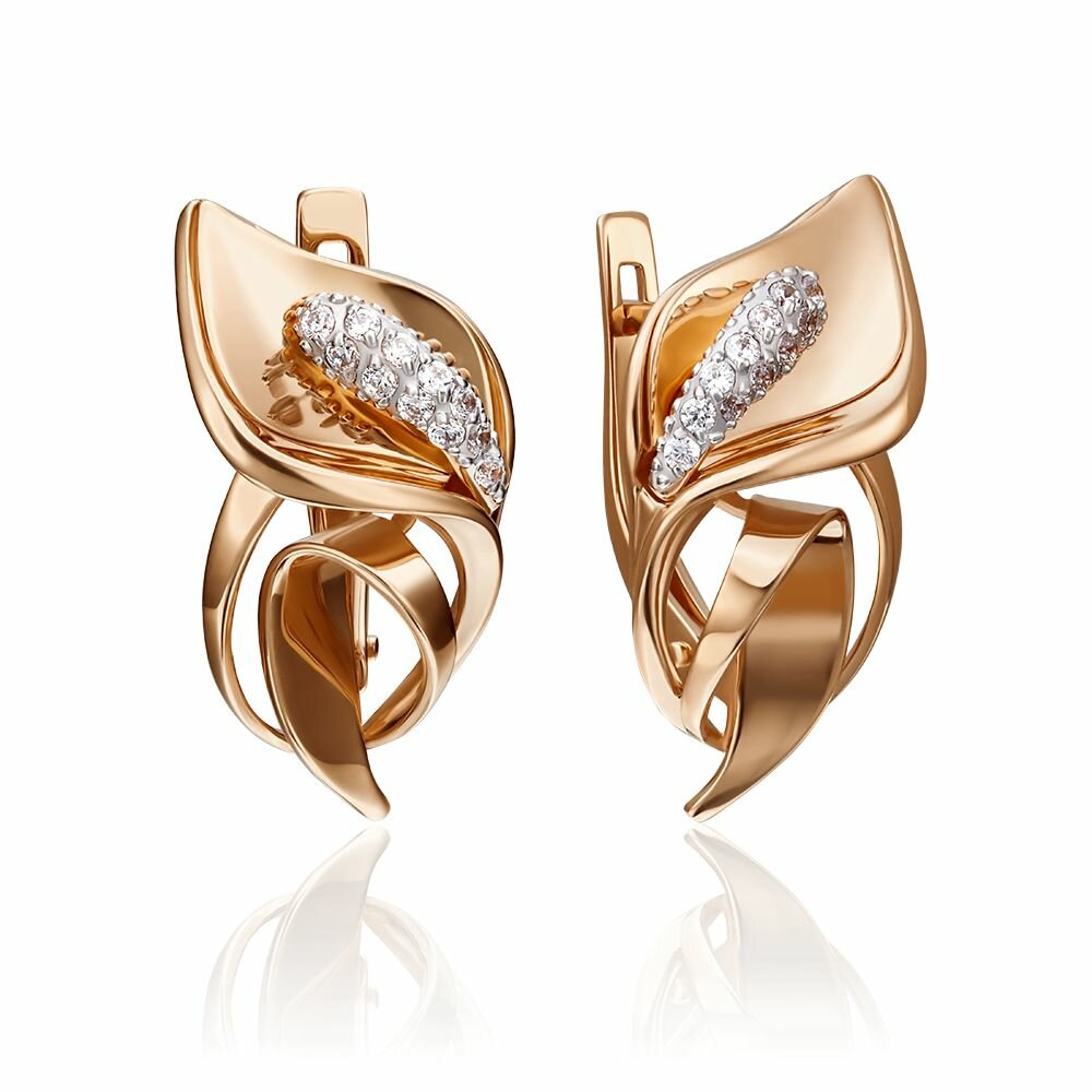 Серьги, красное золото, 585 проба, фианит