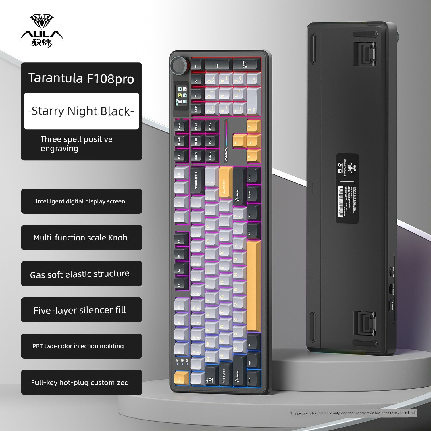 Механическая клавиатура AULA/Wolf Spider F108pro с настраиваемой подсветкой, беспроводная, трехрежимная, для игр,