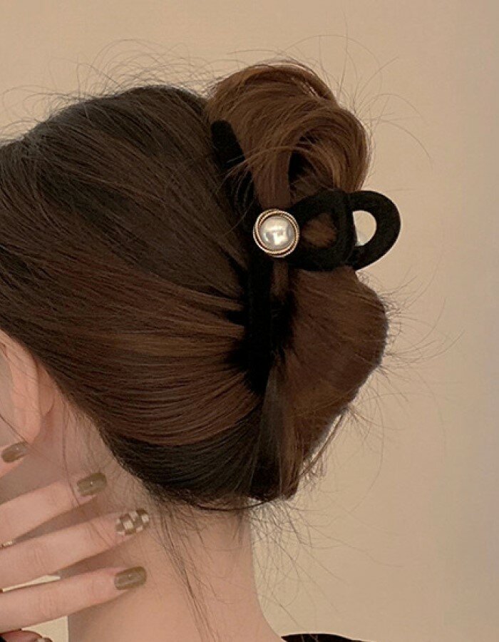 Заколка для волос, бархатный крабик, с перламутром, винтажный