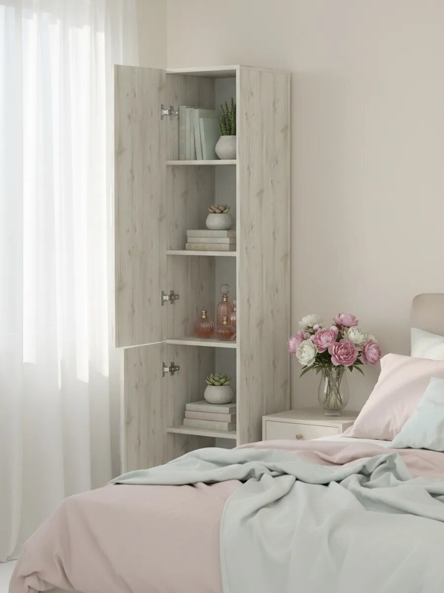 Деревянный шкаф пенал FRESTER с полками для одежды в прихожую, от производителя