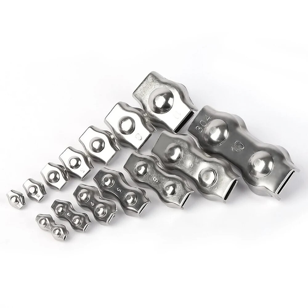 Зажим для троса из нержавеющей стали 304, одинарный/двойной зажим для троса, стальной зажим для крепления троса, пластинчатый болт M2-M8, кабельное оборудование