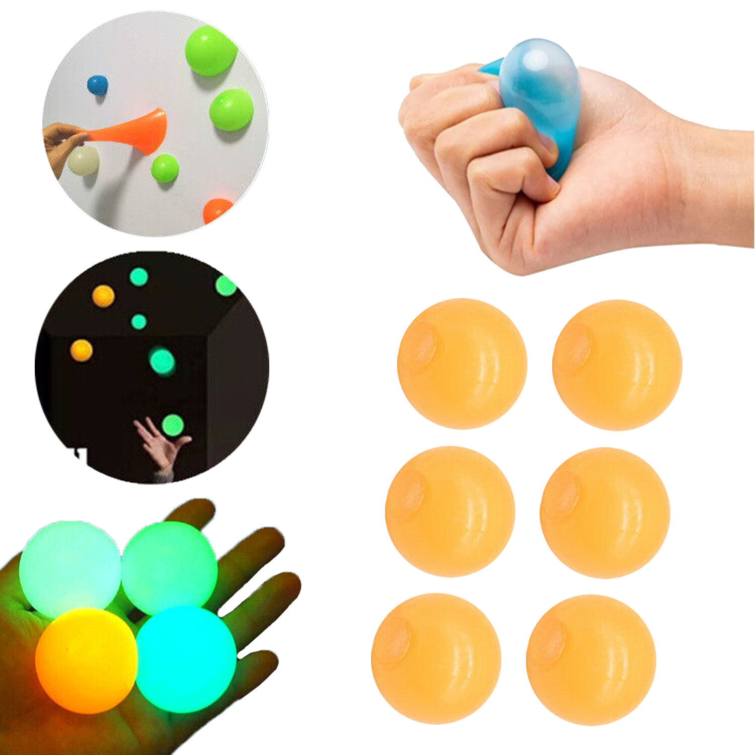 6pcs Dream Ball, Dream balls glow in the dark that stick, Dream Ball Returning, Stick to the ceiling Bounce back to you, Pressure ball ceiling cricket, Luminous Sticky Wall Balls, Size 4.5cm/1.77inch, Material environmentally friendly TPR soft and safe