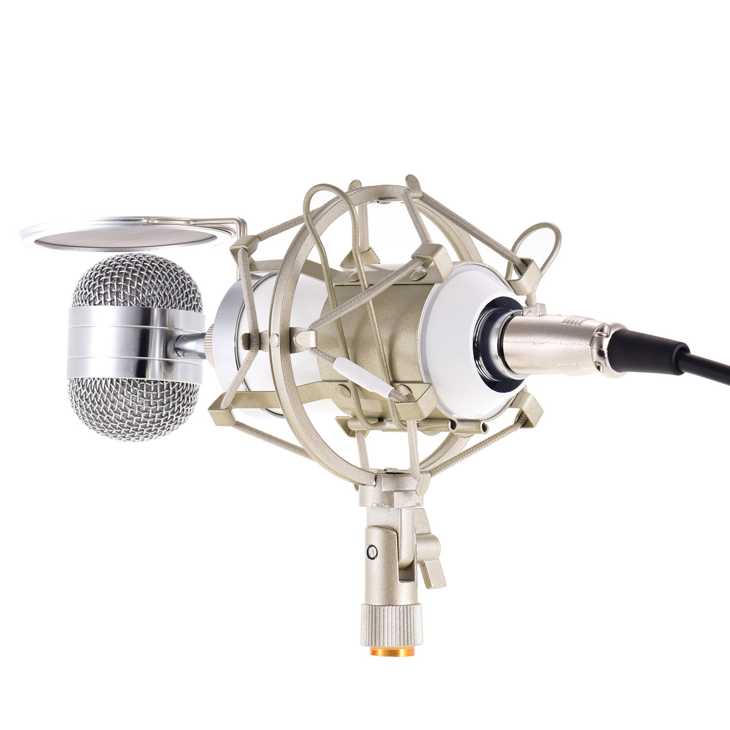 Микрофон для записи Uni-Directional Condenser с металлическим антишумным клешем, ветрозащитой, низким шумом, высокой чувствительностью для вокала, стриминга, пения, вещания, музыкальных инструментов, белый цвет
