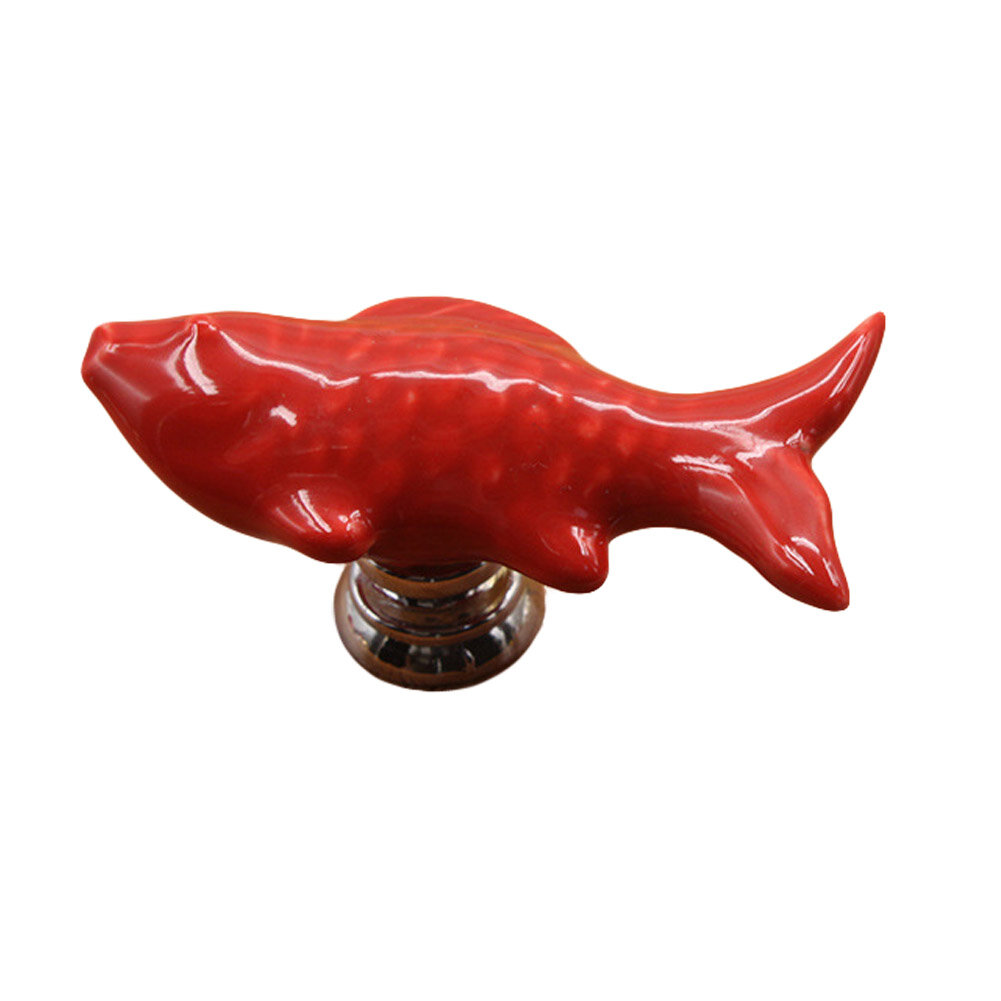Керамическая дверная ручка в форме рыбы для ящика, шкафа, гардероба (красная).