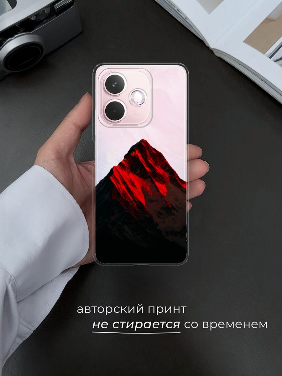 Чехол на Oppo A5 Pro / Оппо А5 Про с принтом Красная гора 2, прозрачный — фото 1