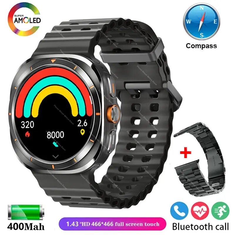 2025New Original Watch Ultra Smartwatch 47mm AMOLED ChatGPT GPS NFC Compass IP68 Waterproof Clock Bluetooth Call Smart Watch Men