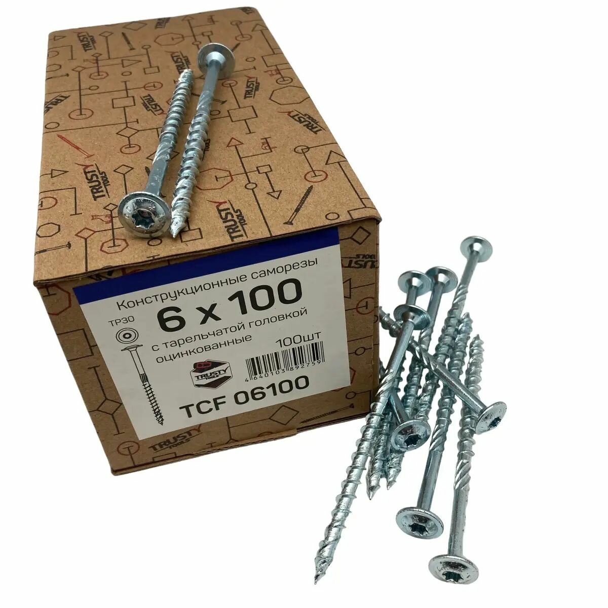Конструкционные саморезы 6х100 тарельчатые (100 шт) Trusty-Tools