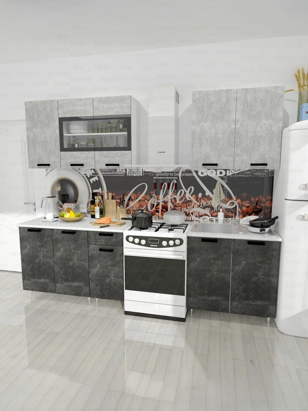 Кухонный гарнитур 200 см. Бетон/Антарес